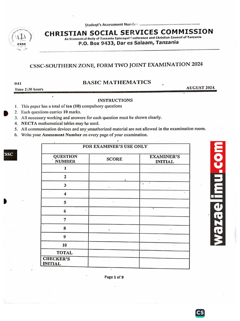F2 Math CSSC Southern 2024 | PDF