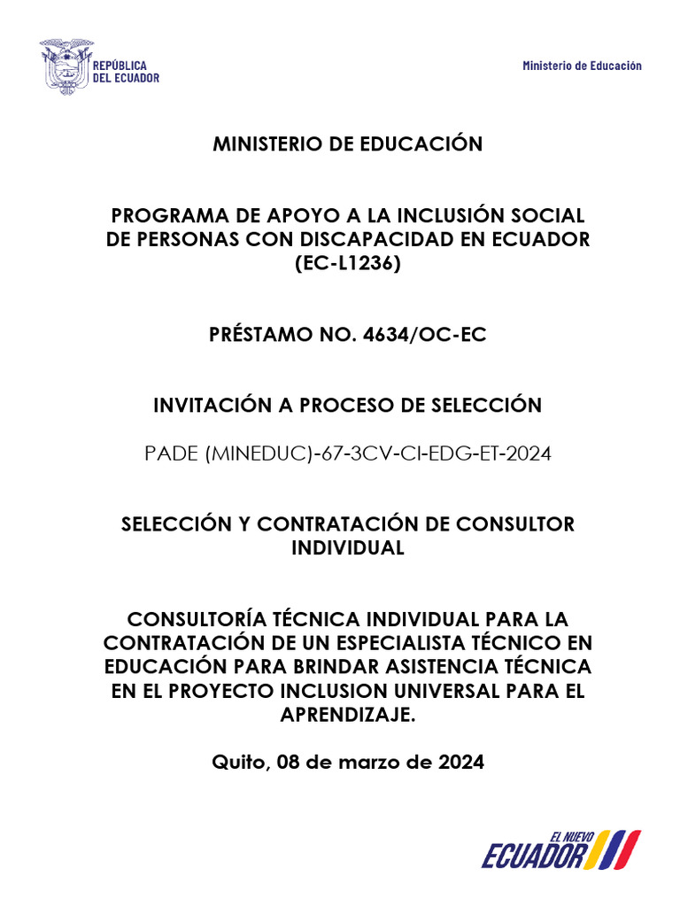 Pade Mineduc 67 3cv Ci Edg Et 2024 | PDF | Banco Interamericano de Desarrollo