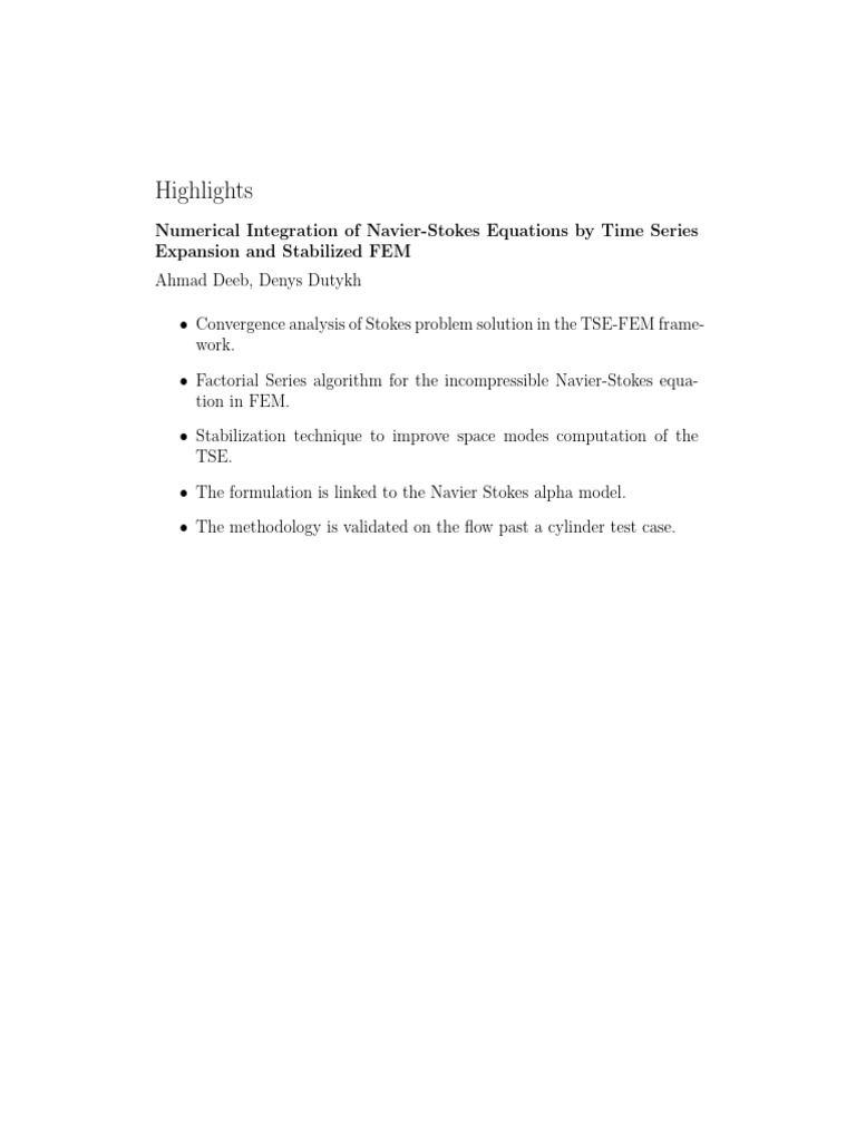 Numerical Integration of Navier-Stokes Equations by Time Series Expansion and Stabilized FEM ...