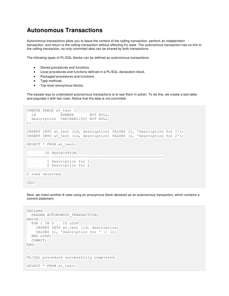 Autonomous Transactions | PDF | Pl/Sql | Database Transaction