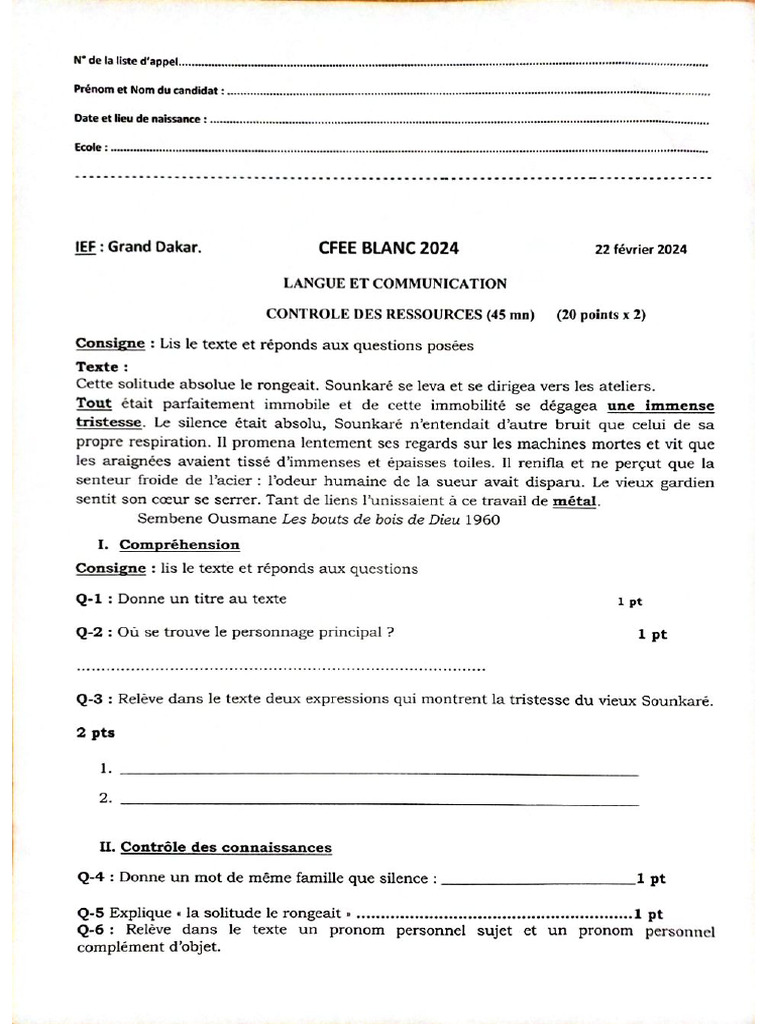 CFEE Blanc IEF Grand Dakar Février 2024 | PDF