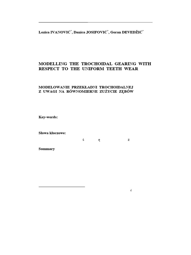 Modeling Trochoidal Gear Wear | PDF | Kinematics | Gear