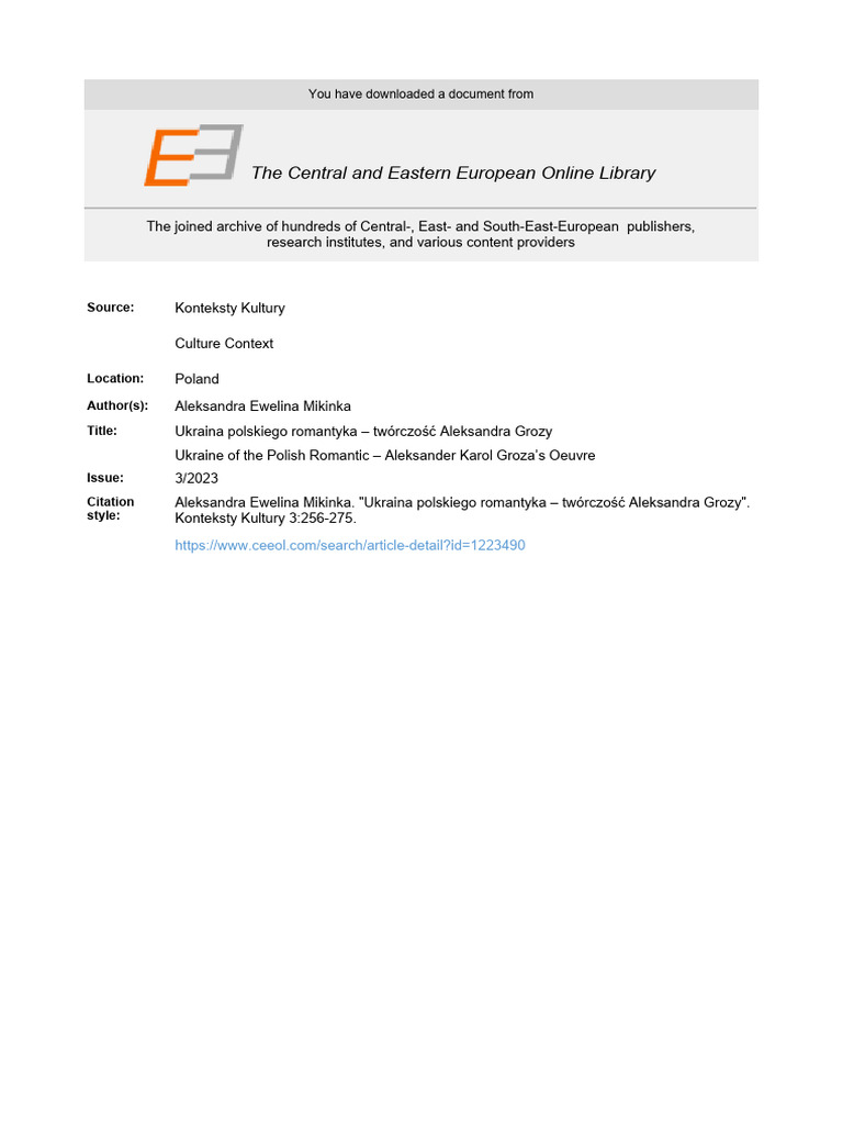 Ukraine-Of-The-Polish-Romantic-Aleksander-Karol-Groza-S-Oeuvre - Content File PDF | PDF