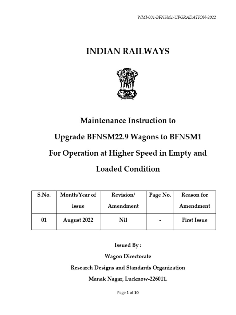 WMI - 001 - BFNSM1 - UPGRADATION - 2022 Aug | PDF | Rail Transport | Rolling Stock