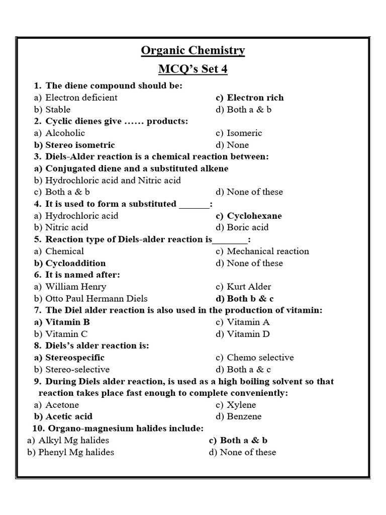 Organic Chemistry MCQ's Set 4 | PDF | Ether | Molecules