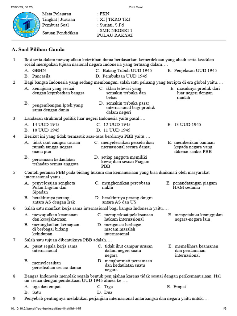 SOAL PKN KELAS XI_PENILAIAN AKHIR SEMESTER GENAP | PDF