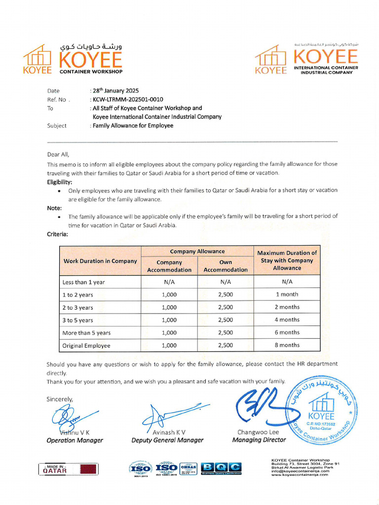 KCW LTRMM 202501 0010 Family Allowance | PDF