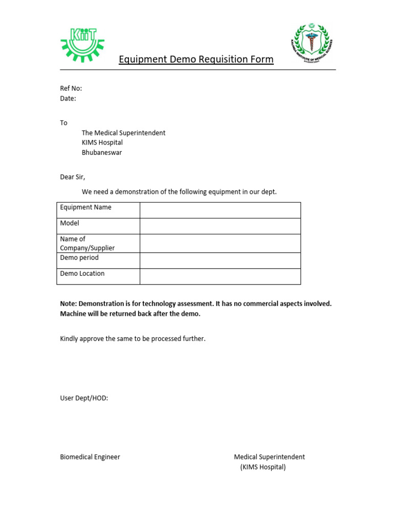 Equip Demo Requisition Form-3 | PDF