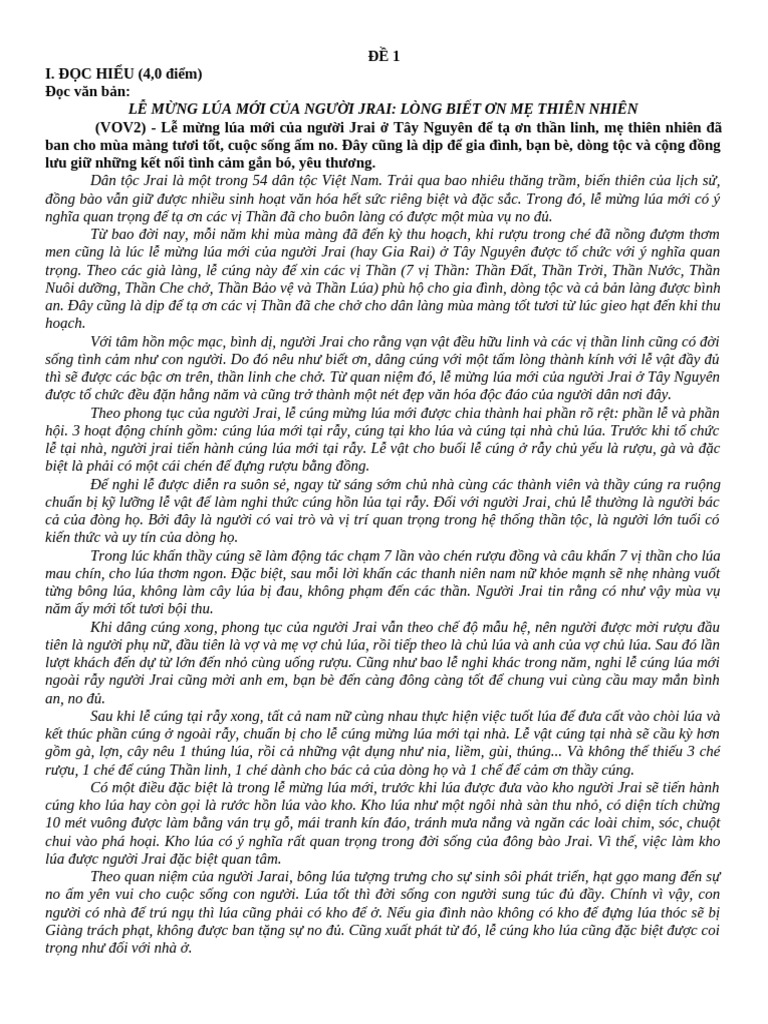 ĐÁP ÁN ĐỀ 1 - VBTT | PDF