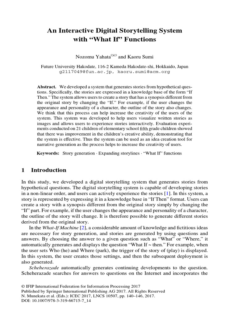 Yahata 2017 - An Interactive Digital Storytelling System With "What If ...