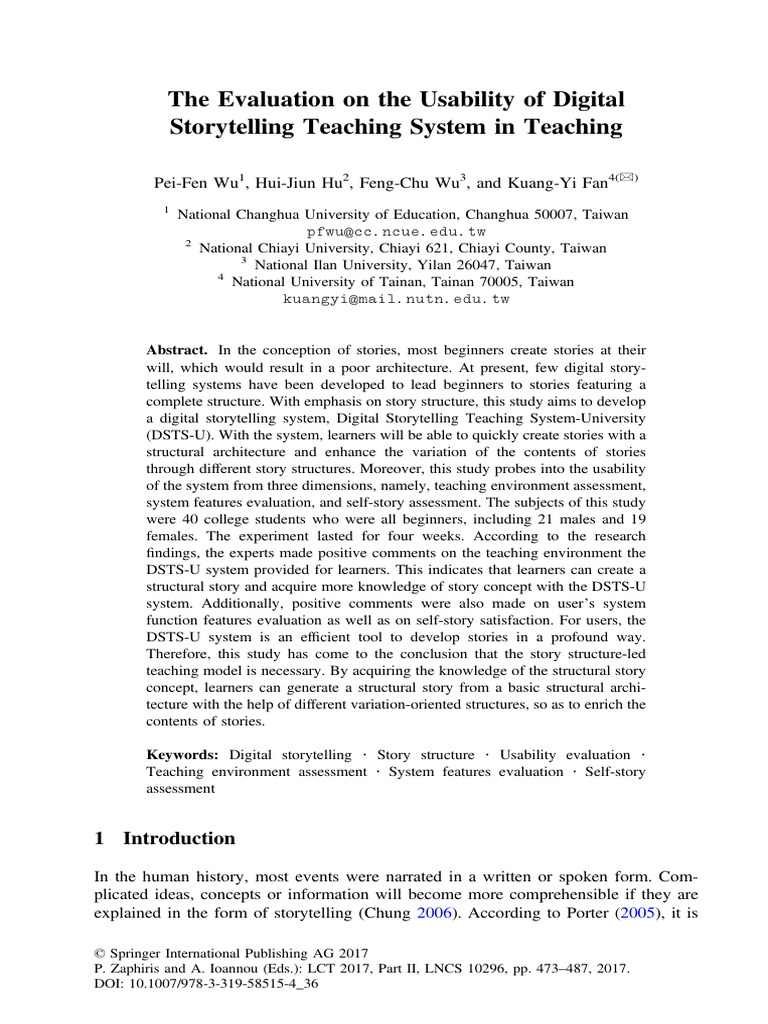 Wu 2017 - The Evaluation On The Usability of Digital Storytelling ...