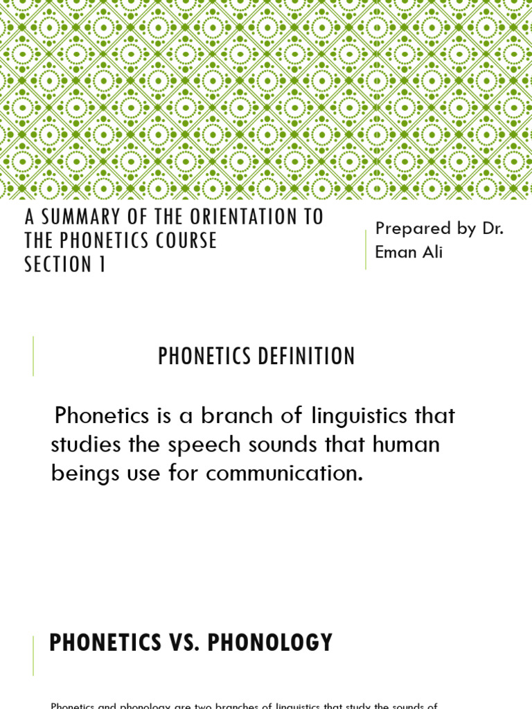 Overview of Phonetics Course Concepts | PDF | Phonetics | Vowel