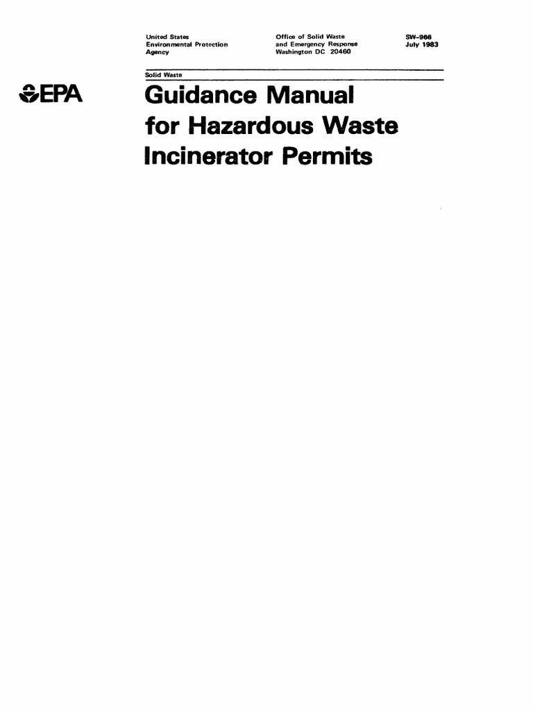 Guidance Manual For Hazardous Waste Incinerator Permits | PDF