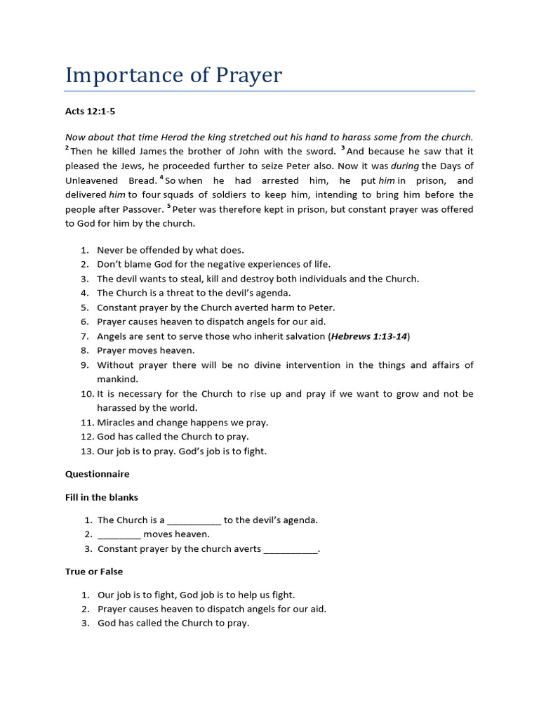 Importance of Prayer - 13th - 18th Feb | PDF