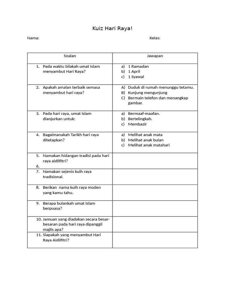Kuiz Hari Raya | PDF