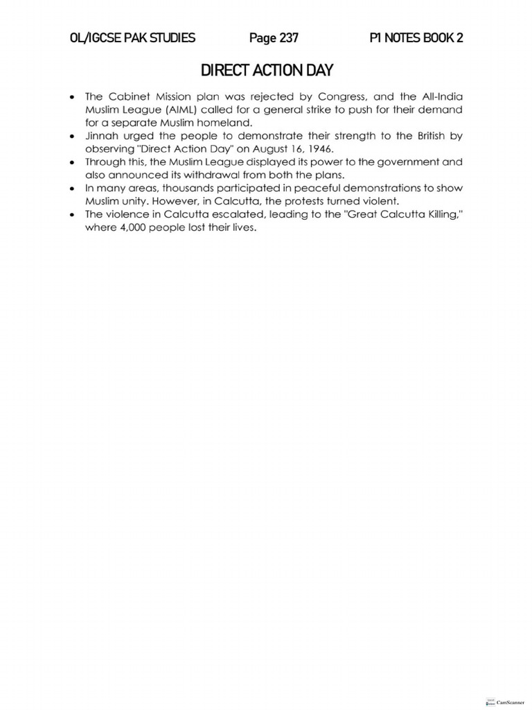 Direct Action Day Notes 2024-25 | PDF