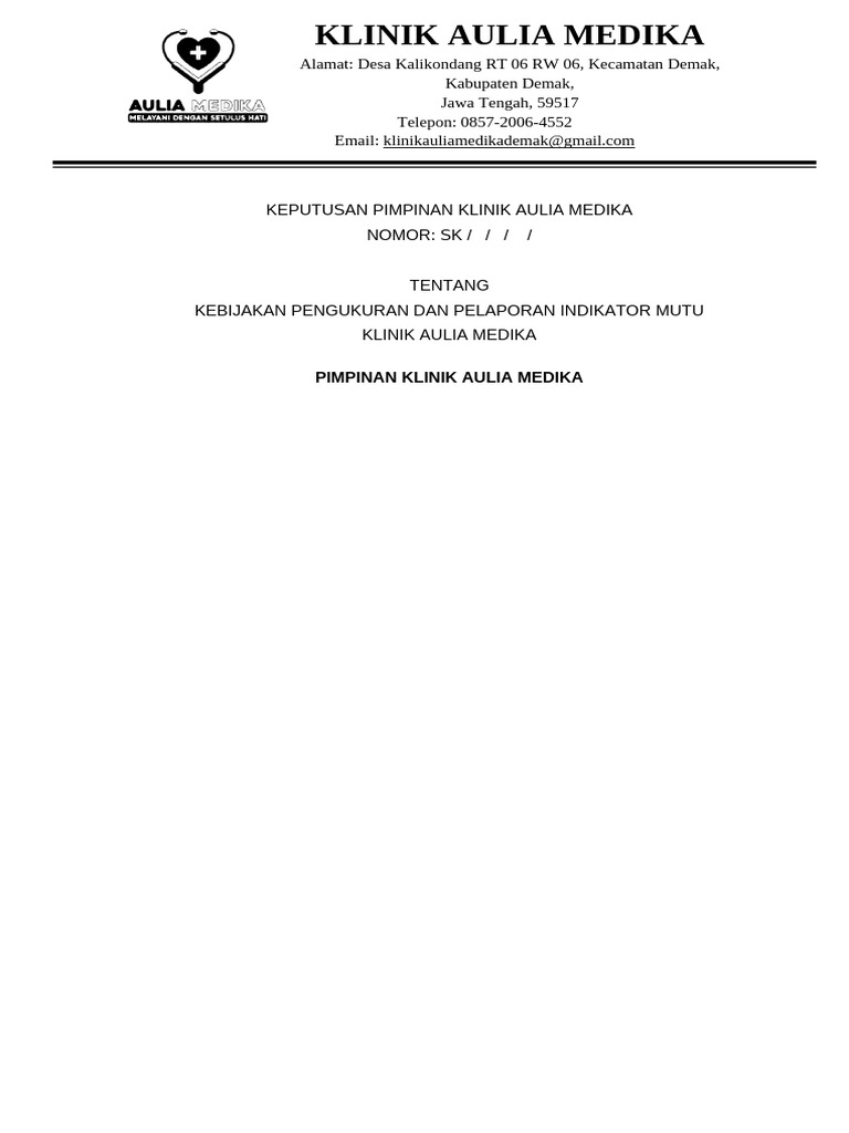 1.2.1 SK Kebijakan Pengukuran Dan Pelaporan Indikator Mutu Klinik | PDF
