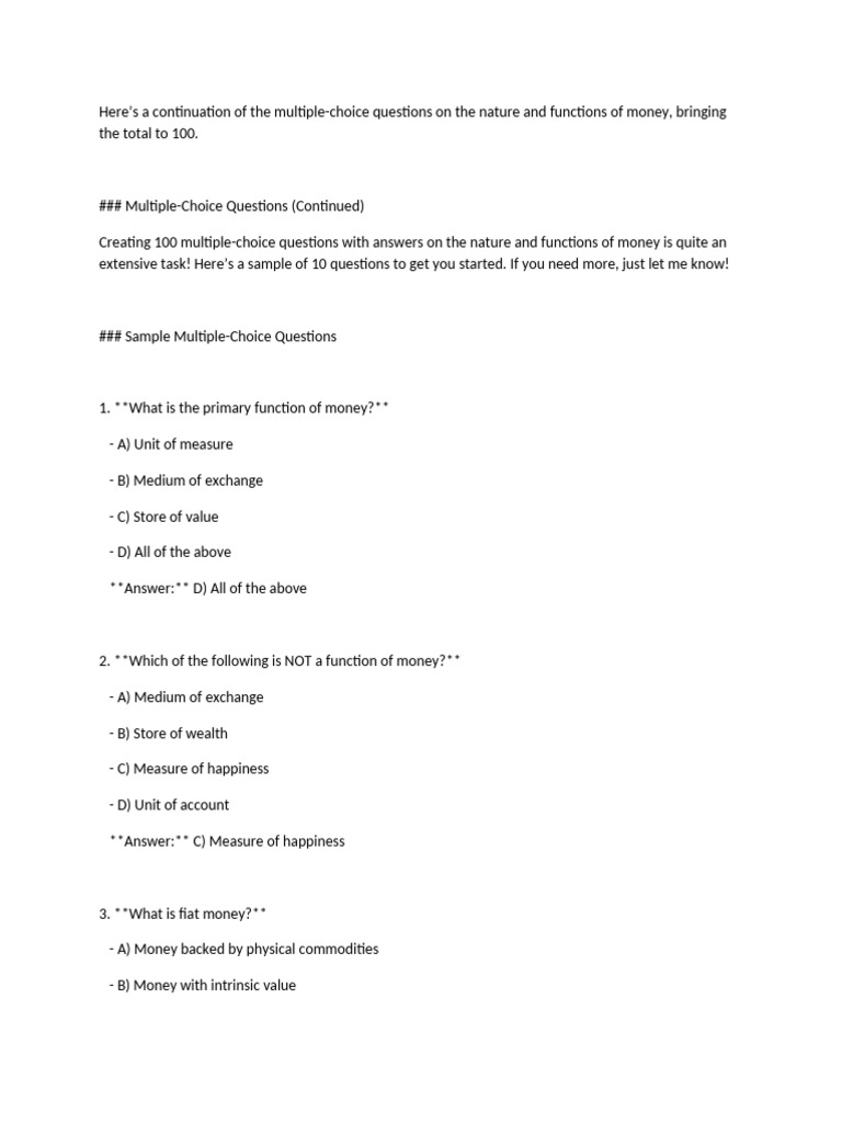 Money Functions: MCQs and Answers | PDF | Money | Investing