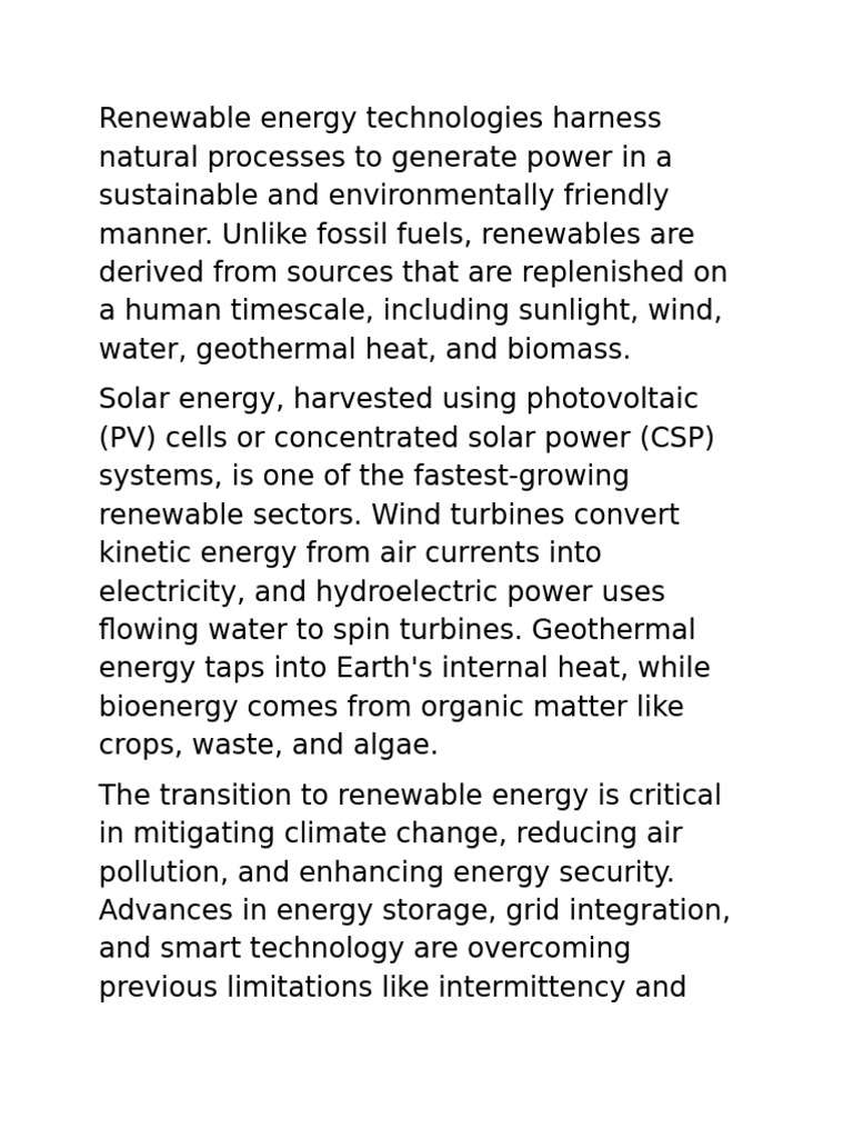 Renewable Energy Technologies | PDF