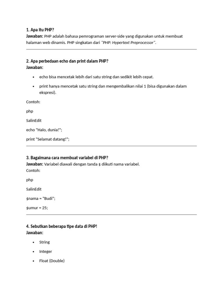 Latihan Tanya Jawab PHP | PDF