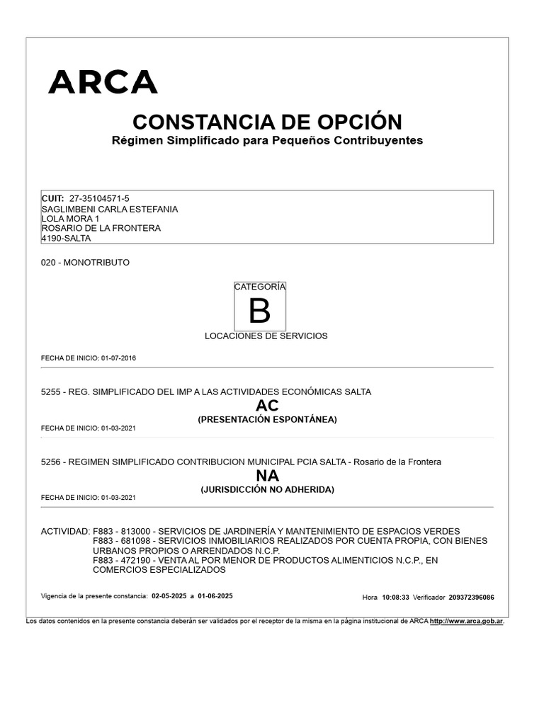 Constancia de Inscripcion Monotributo | PDF