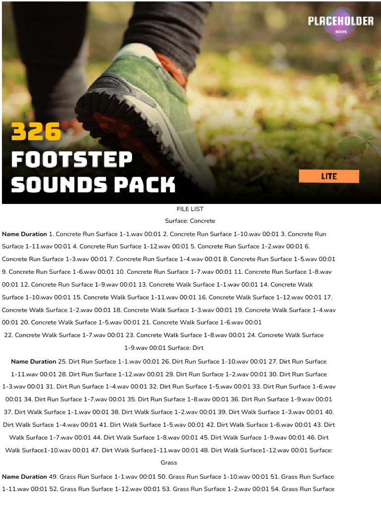 Footstep Sounds (Lite) - Documentation & File List | PDF | Audio Engineering | Digital Audio