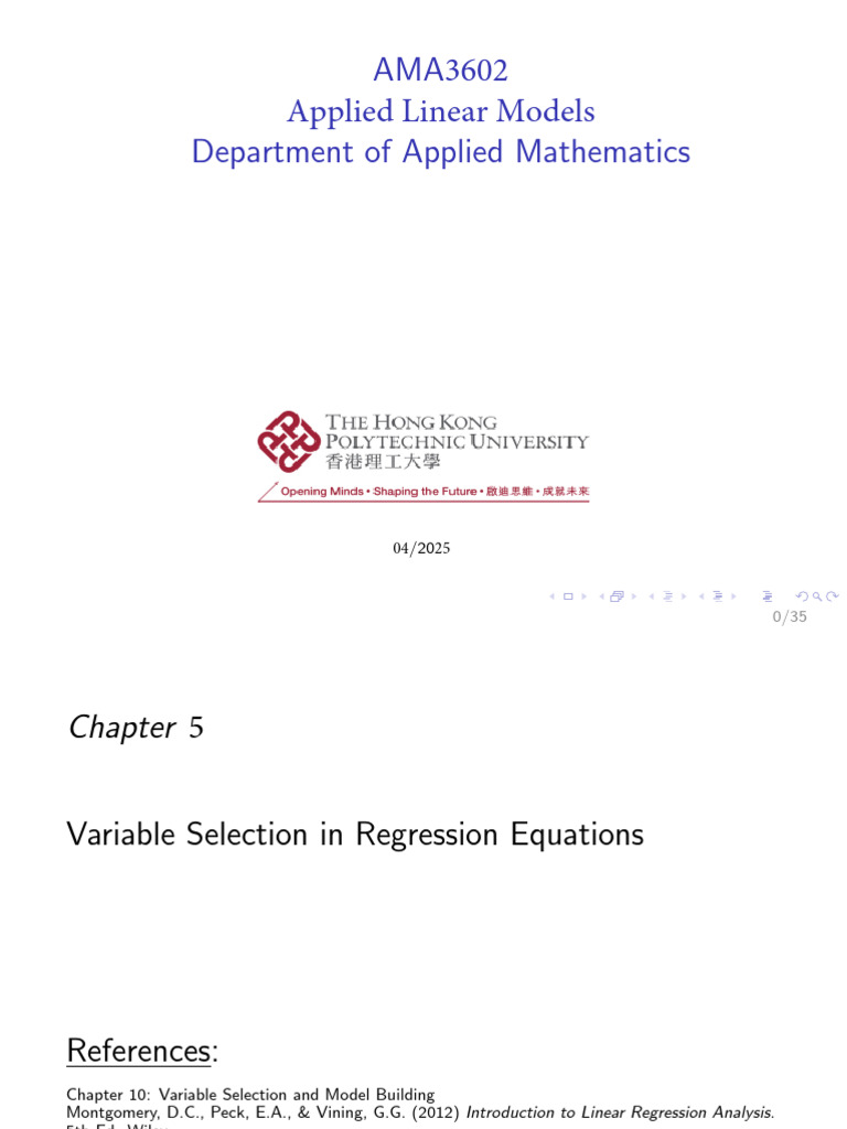Ch5 Slide VariableSelection | PDF | Linear Regression | Bias Of An Estimator