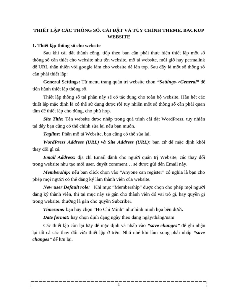 TH06. Thiet Lap Thong So, Dai Dat Theme, Backup Website | PDF