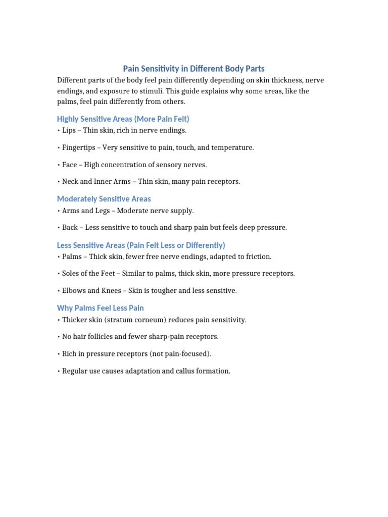 Pain Sensitivity Body Chart | PDF