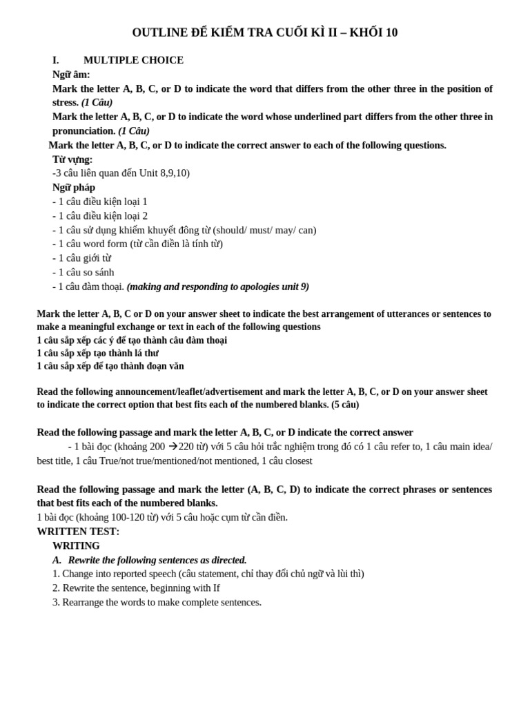 OUTLINE cuối KÌ 2-K10 | PDF