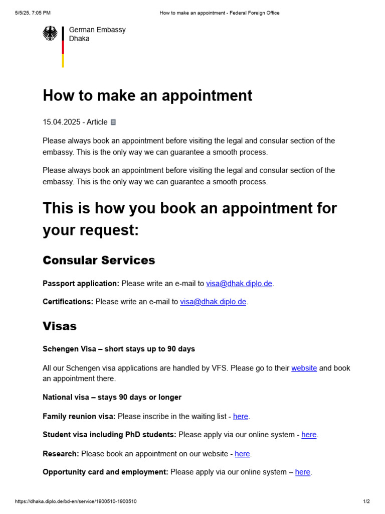 How To Make An Appointment - Federal Foreign Office | PDF