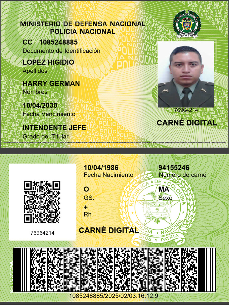 CC Lopez Higidio Harry German 10/04/2030 Intendente Jefe 1085248885 | PDF