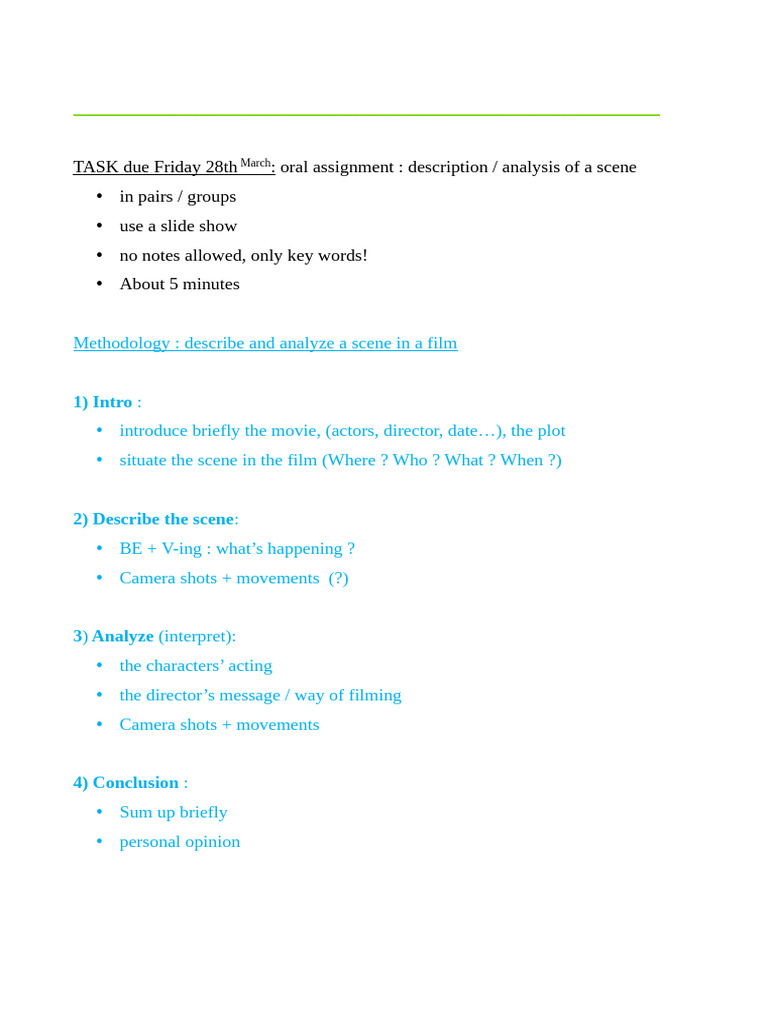 Methodology describe analyze a scene from a movie | PDF