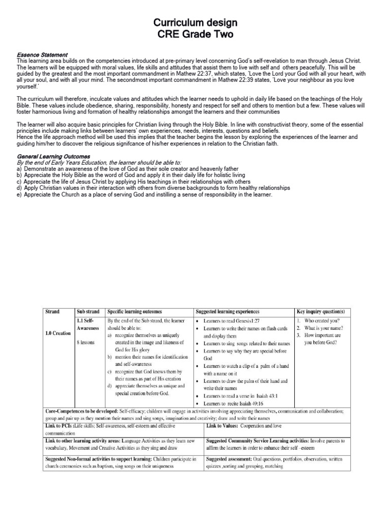 Cre Grade One Curriculum Design | PDF