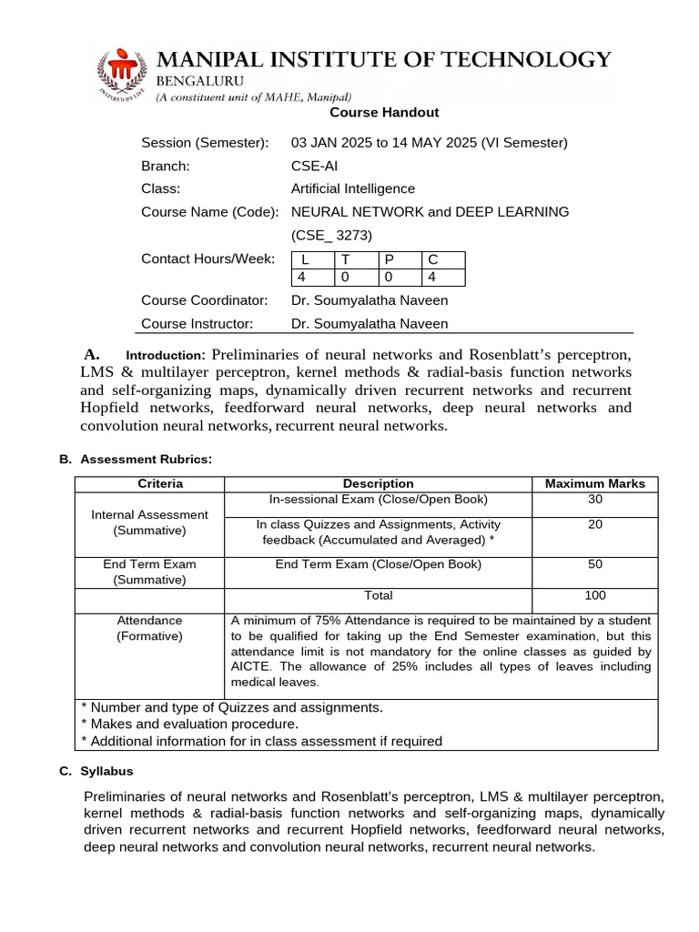 03-NDL Cse 3273 Jan25 May25 Theory Course Handouts | PDF | Deep ...