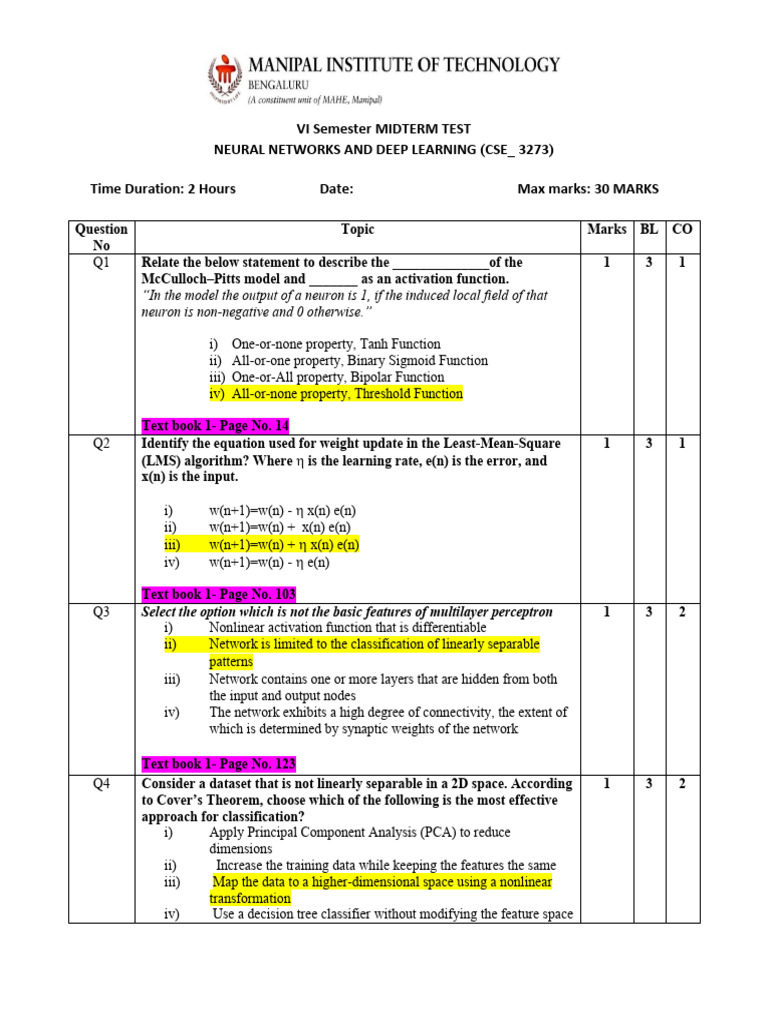 03-NDL-Midterm Scheme of Evaluation | PDF | Statistical Classification | Applied Mathematics