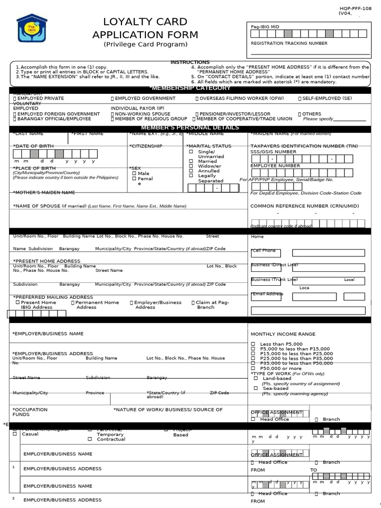 Pag-IBIG Loyalty Card Application Form | PDF | Credit | Finance & Money ...