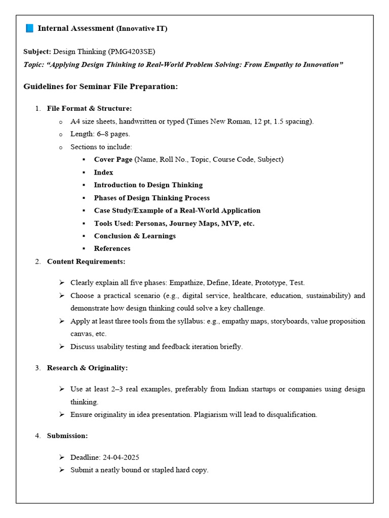 ? Internal Assessment Design Thinking | PDF