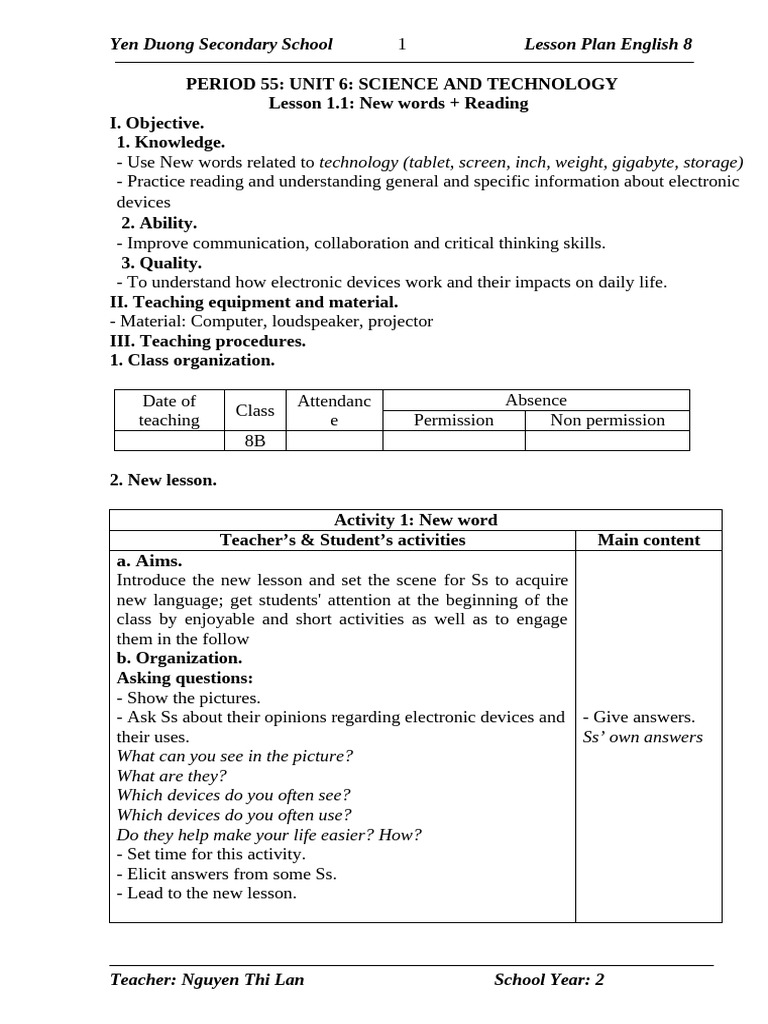 Giáo Án E8 K 2 | PDF | Lesson Plan | Adverb