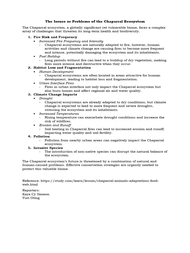 The Issues or Problems of The Chaparral Ecosystem | PDF