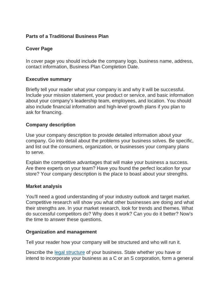 Parts of a Traditional Business Plan | PDF | Marketing | Limited ...
