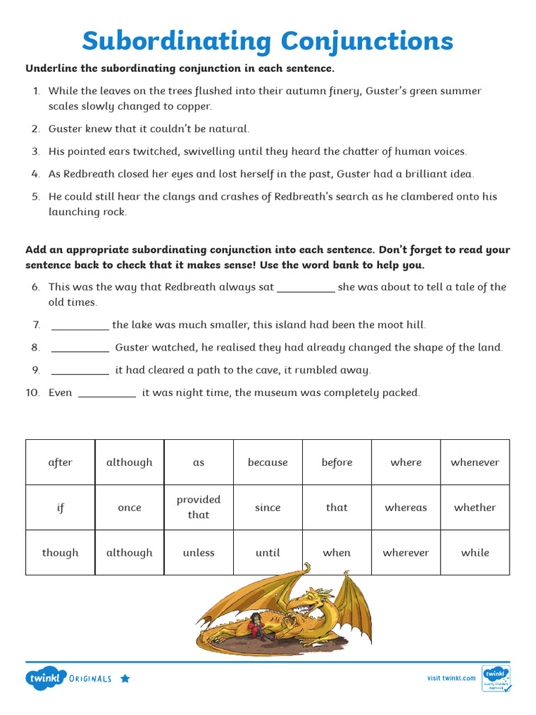 Work Sheet Subordinating Conjunctions | PDF | Chess Openings | Chess Theory