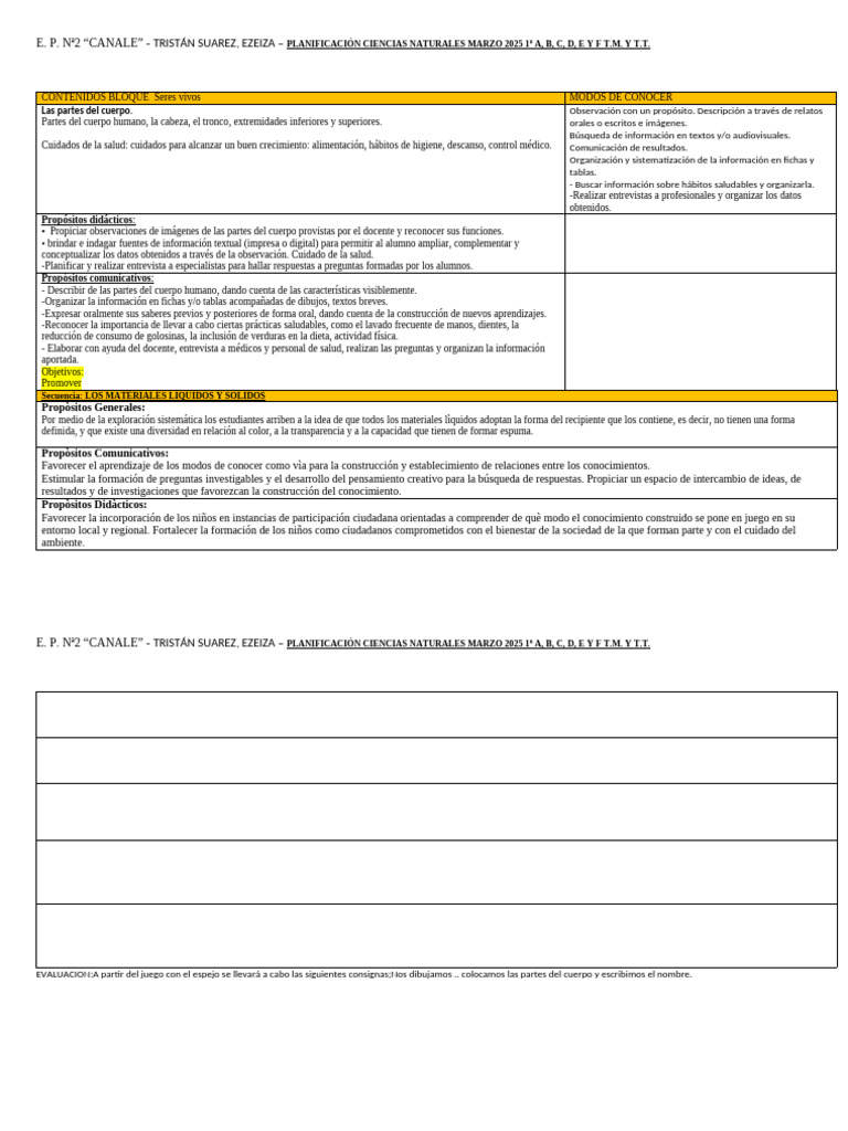 Planif Bimestral Mar y Abr CS Nat 1º | PDF | Aprendizaje