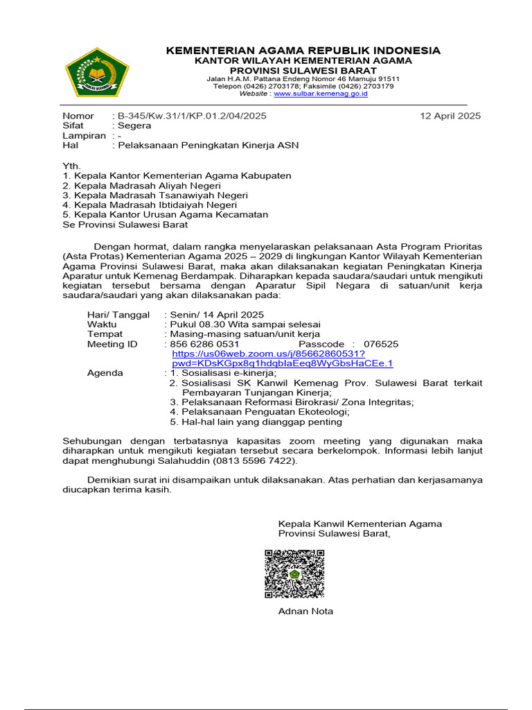 20250412063338surat - Pelaksanaan Peningkatan Kinerja ASN1 - Preview | PDF