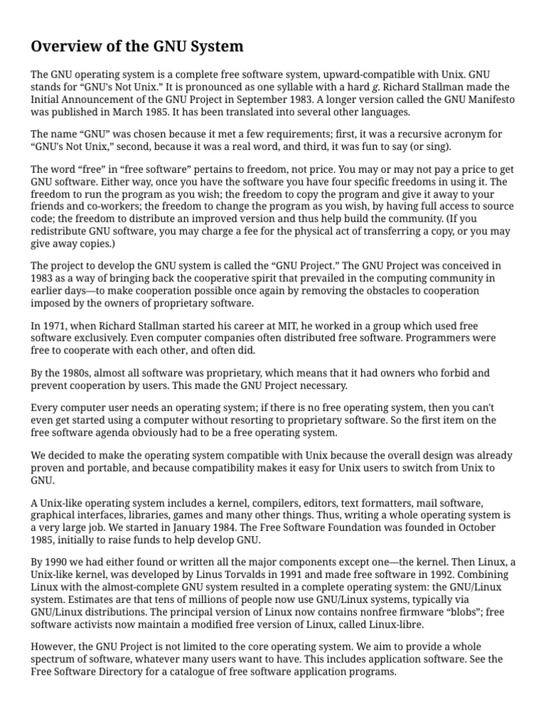 Overview of The GNU System - GNU Project - Free Software Foundation | PDF | Gnu | Linux