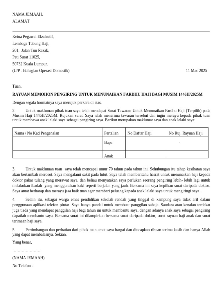 CONTOH Surat Rayuan Haji | PDF