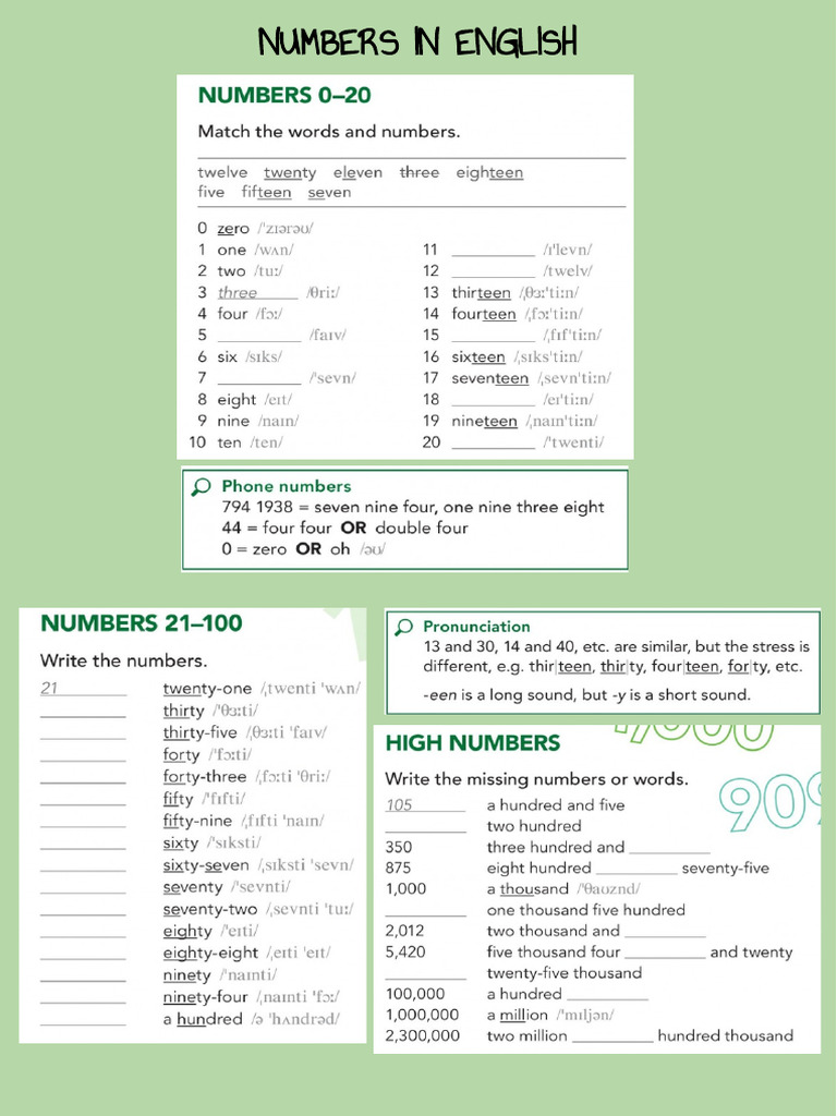 NUMBERS IN ENGLISH | PDF