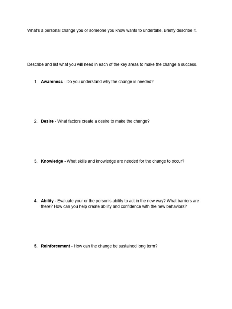 ADKAR Worksheet New Change PDF | PDF