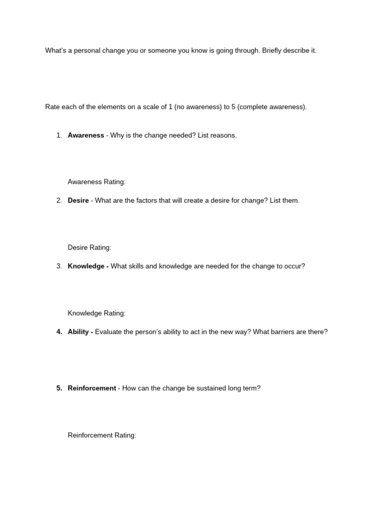 ADKAR Diagnosis Worksheet | PDF