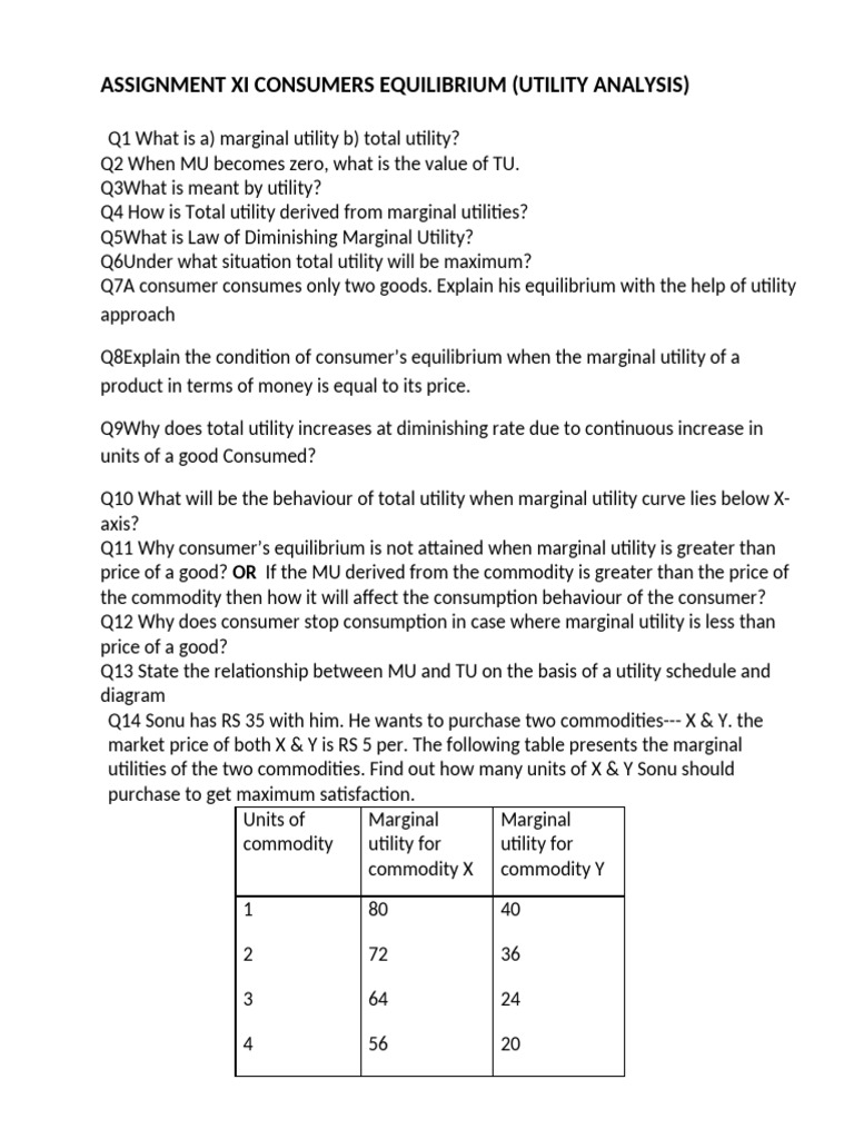 Ass XII Consumers Equilibrium | PDF | Utility | Marginal Utility